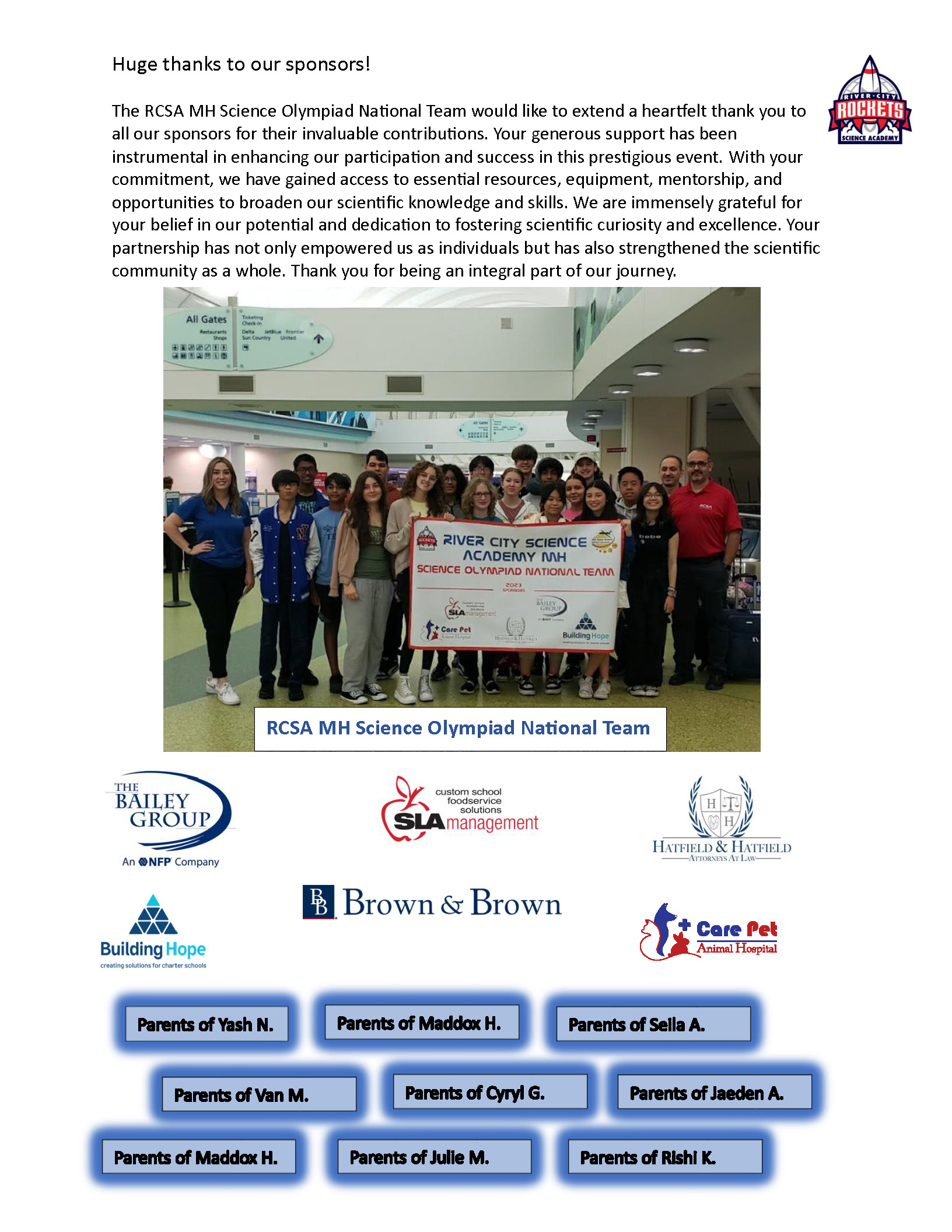 Heartfelt Thanks From The Science Olympiad National Team! – RCSA Rocket ...